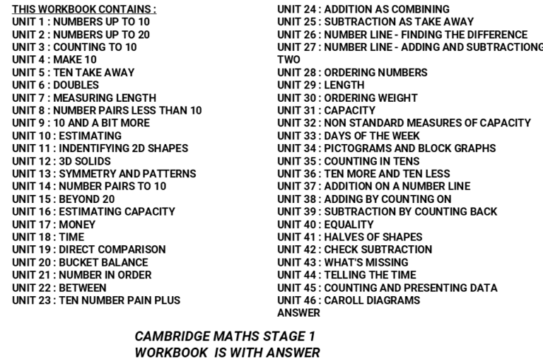 CAMBRIDGE STAGE 1 - Maths Catch